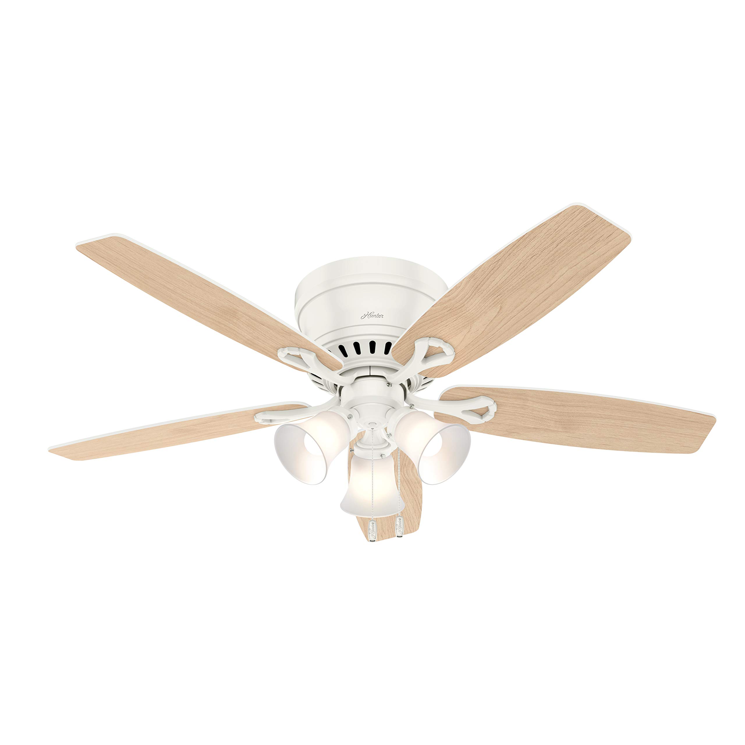 Hunter Fan 52 inch Low Profile Fresh White Indoor Ceiling Fan with Light Kit and Pull Chain (Renewed)
