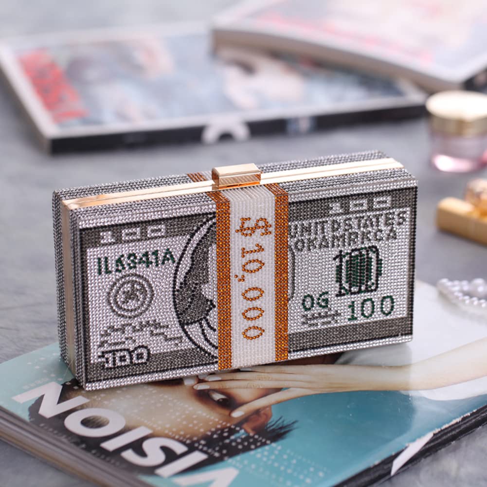mojoyce Fashion Rhinestone Money Clutch Purses Dollars Evening Female Lady Handbags