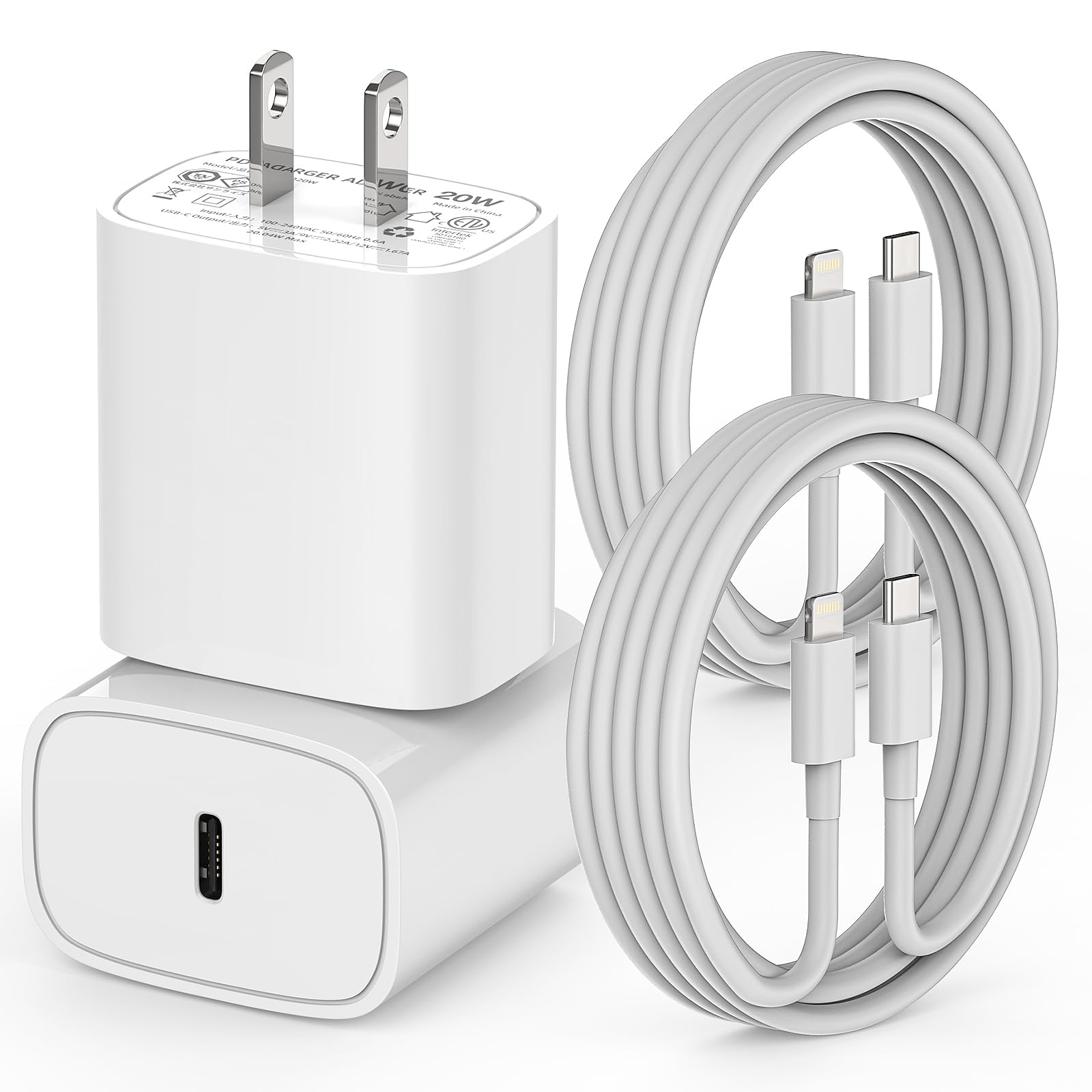 iPhone Charger [Apple MFi Certified] 20W PD USB C Charger Block with USB C Lightning Cable 6FT Compatible with iPhone 14/13/12/11/Pro/Pro Max/XS/Max/XR/, iPad, AirPods (2+2 Pack)
