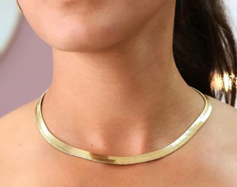 Jewelry Affairs 14k Yellow Real Solid Gold Imperial Herringbone Chain Necklace, 6.0mm, 18"