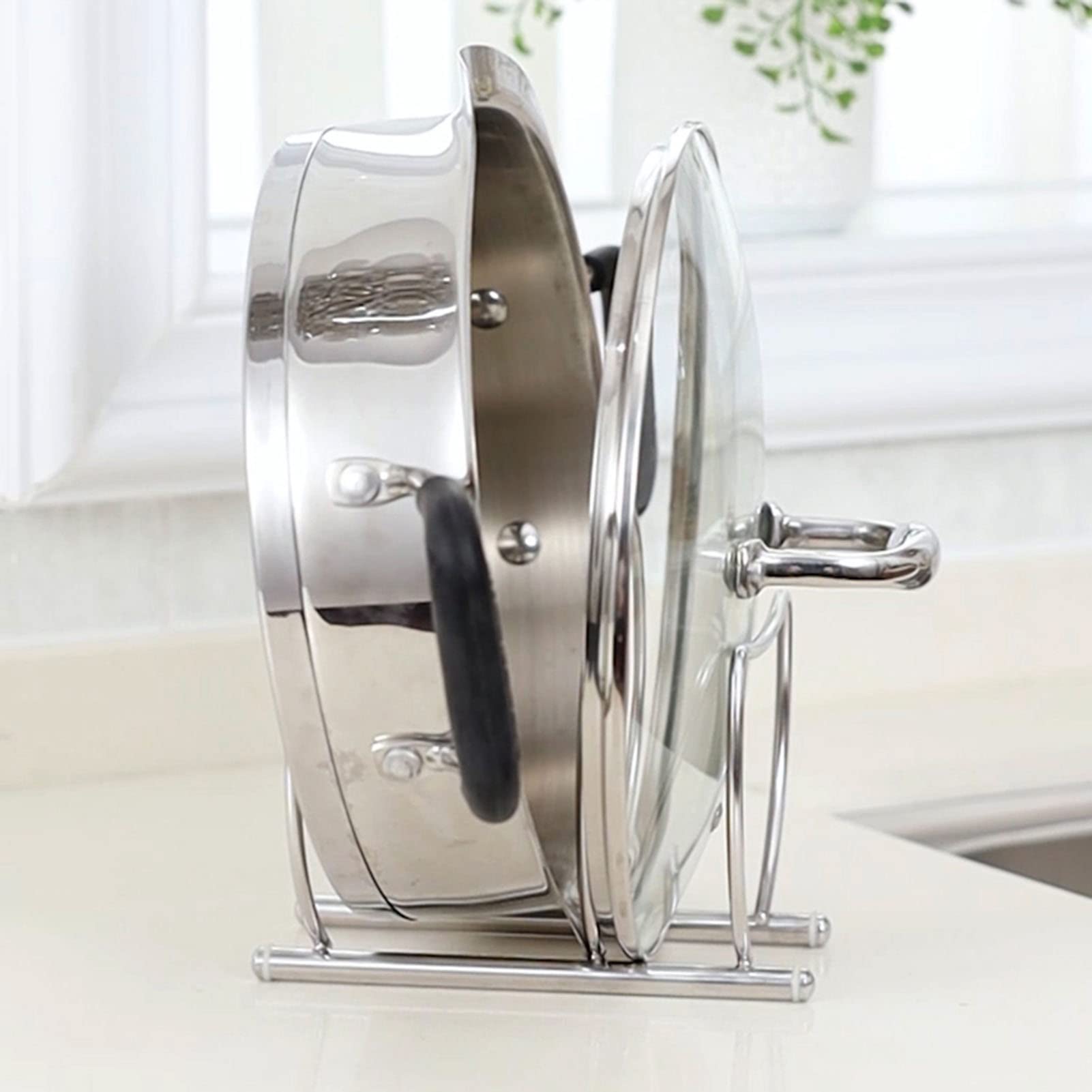 Kitchen Shelves,Stainless Steel Pot and Pan Organizers Rack, Kitchen Cabinet Pantry Bakeware Holder, Pot Lid Stand, for Dish Plate, Cutting Boards