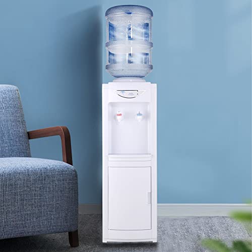 Hot & Cold Top Loading Water Dispenser,5 Gallons Water Coolers with Child Safety Lock Removable Drip Tray & Storage Cabinet,Water Cooler Dispenser for Home,Office(White)