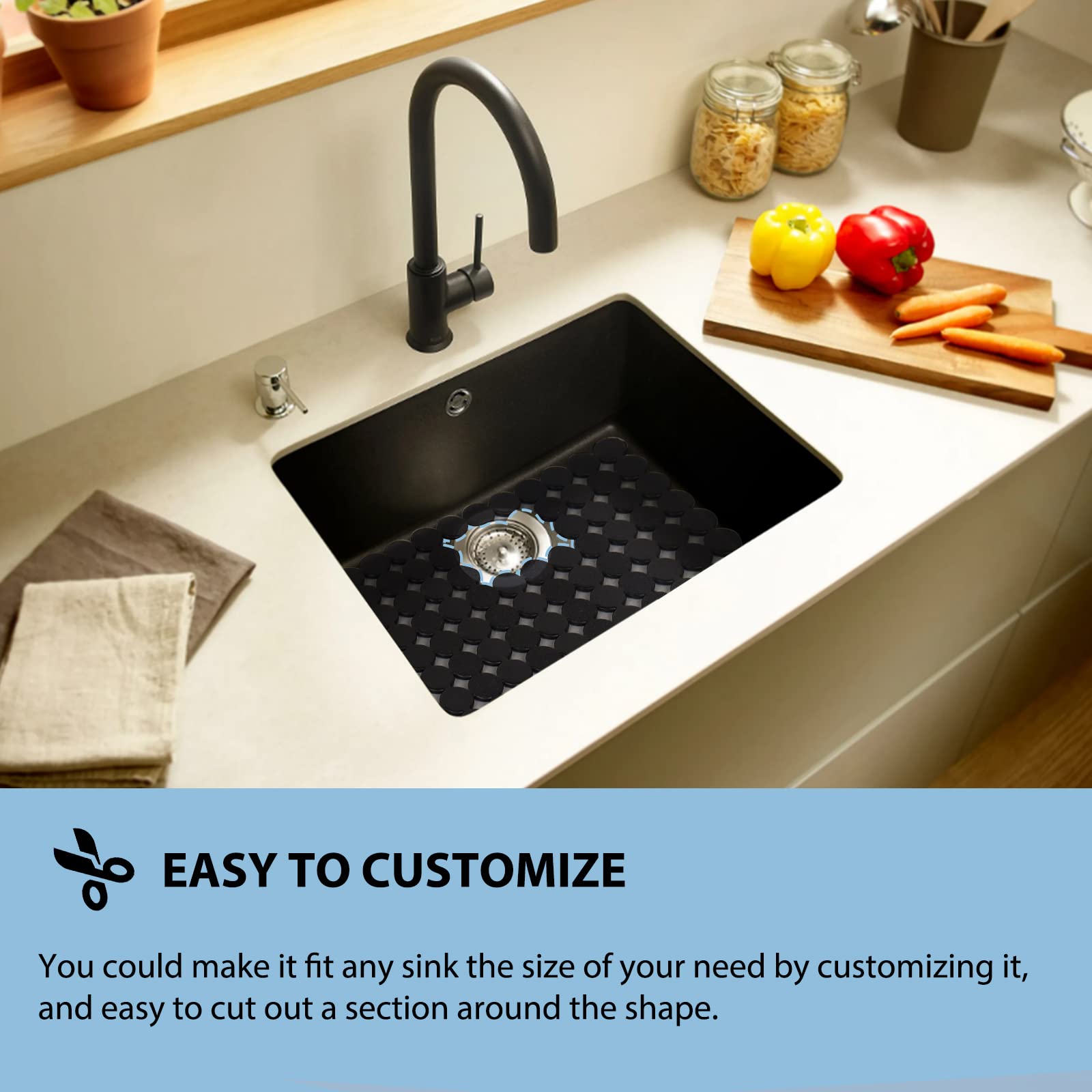 Kitchen Sink Protector Mat - 2Pack Adjustable Sink Protectors for Kitchen Stainless Steel Sink - Fast Draining Sink Mats for Bottom Of Kitchen Sink - Dishes And Glassware - Easy to Clean & Diy Cut