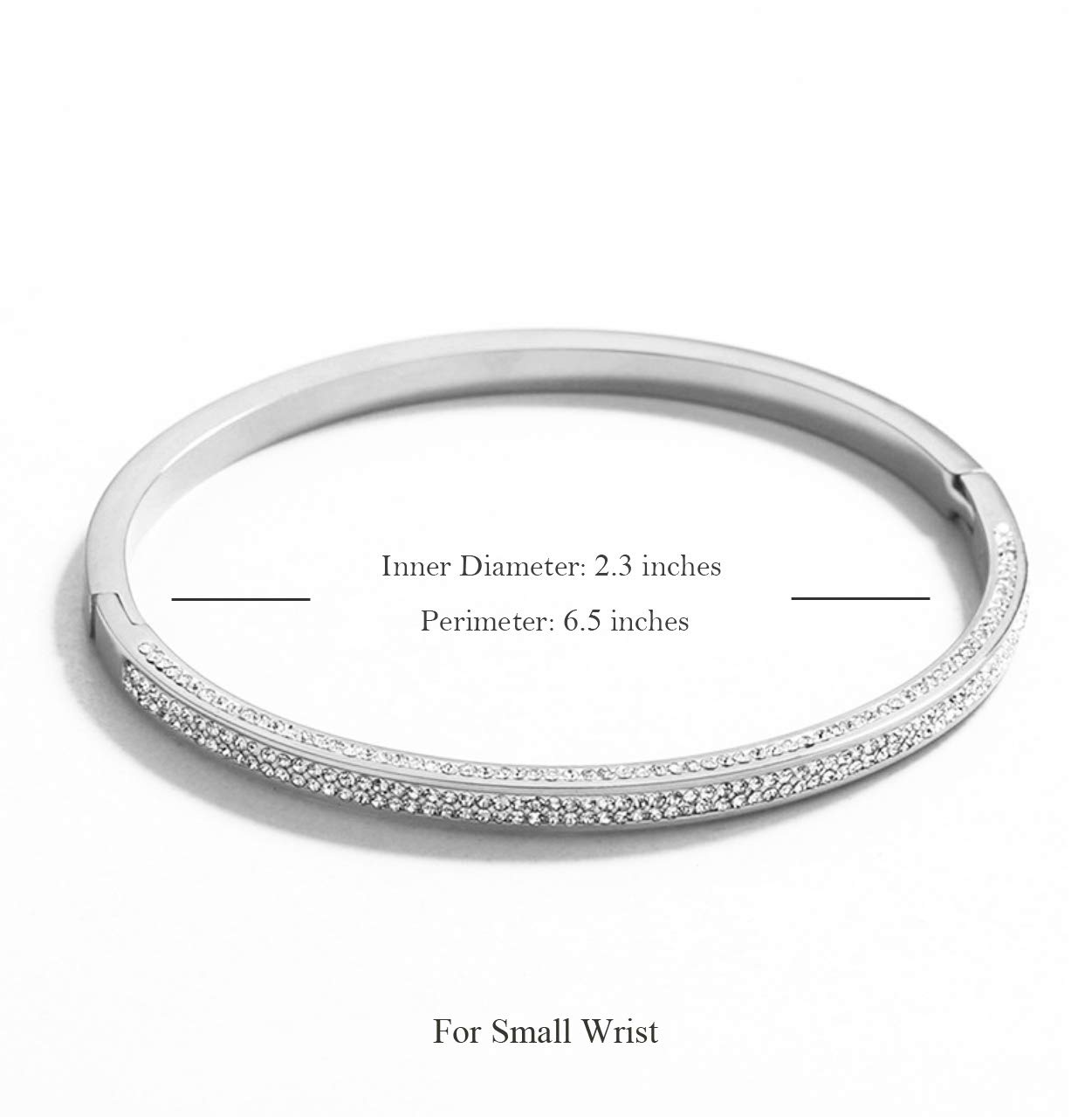JewelryLand Rose Gold/Gold/Silver Titanium Stainless Steel Pave Cubic Zironia Simulate Diamond Stackable Oval Hinged Bangle Bracelet 6.5"-7" (6.5" Silver)
