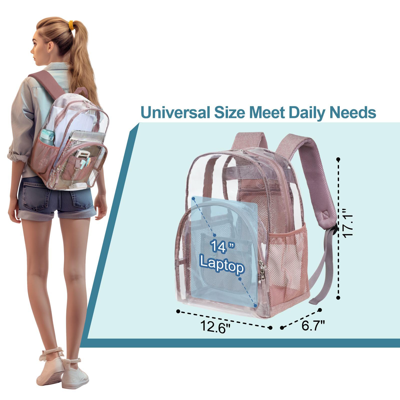 iSPECLE Clear Backpack - Durable Clear Backpacks for School Heavy Duty PVC Backpack with Reinforced Padded Straps Large Transparent Bag for College, Work, Security,Grey