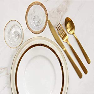 Lightahead 24pcs Stainless Steel Flatware Tableware Premier Quality Gold Colored Cutlery Set in attractive GoldenGift box (Golden)