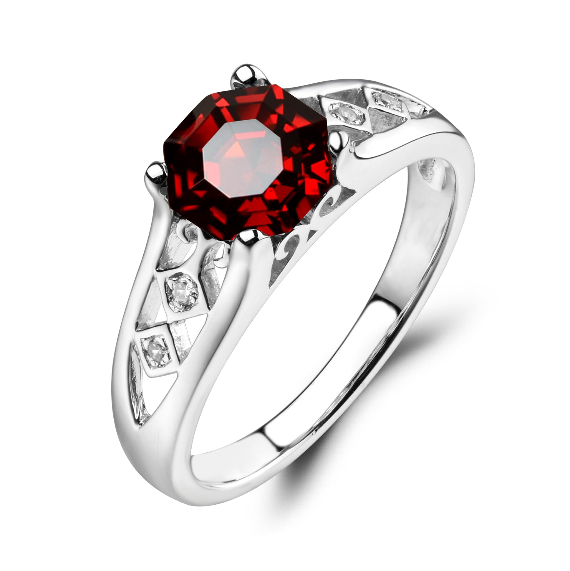 LUO 925 Sterling Silver 2.19 CT Octagon Cut Garnet Ring Engagement Ring Promise Ring Ring for Women Mother's Day Gifts for Mom US Size 8