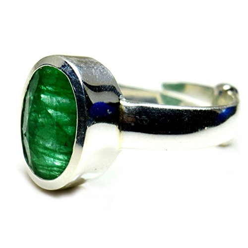 Jewelryonclick Natural 4 Carat Emerald 925 Sterling Silver Adjustable Ring for Women Chakra Healing Stone