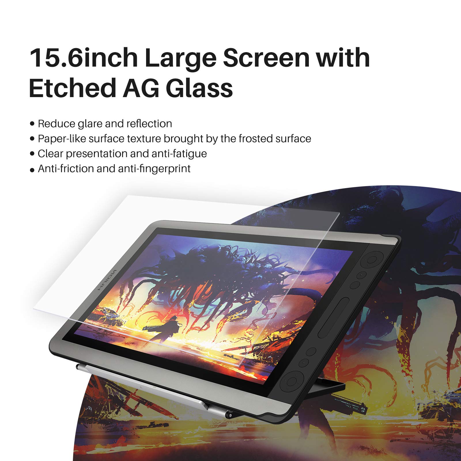 HUION KAMVAS 16 Digital Drawing Tablet with Screen Graphics Pen Display with Battery-Free Stylus Tilt 14 Press Keys Touch Bar Adjustable Stand for Art Animation Beginner-15.6 inch