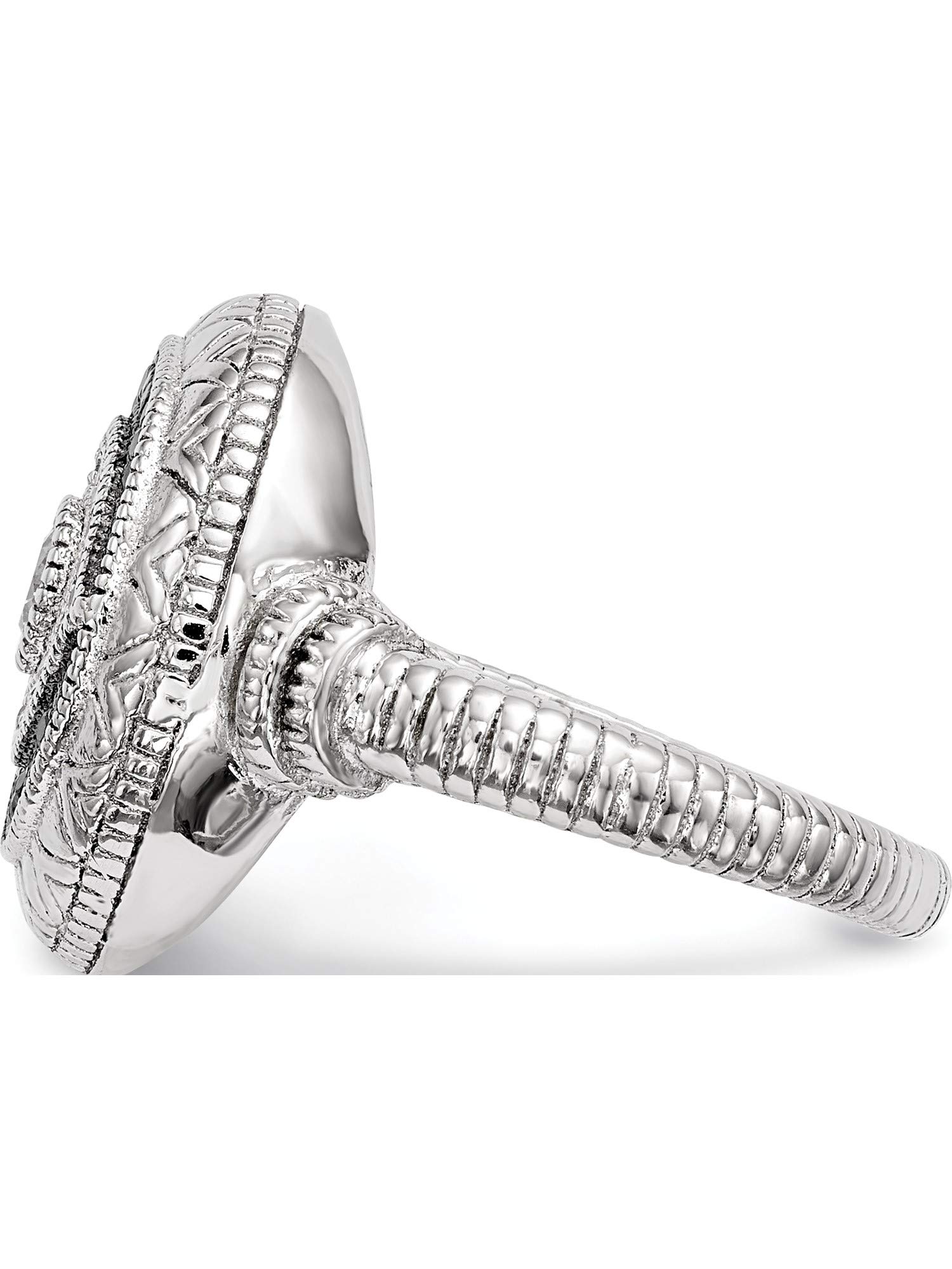 Jewelry By Sweet Pea Sterling Silver Rhodium-Plated Black And White Cz Evil Eye Ring