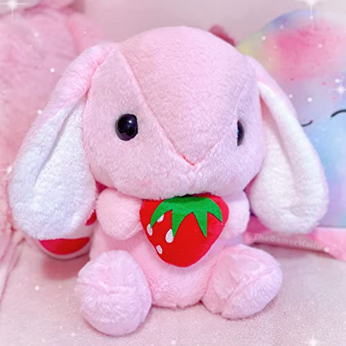 PERUKOYO Easter Plush Easter Bunny Plush Toys Cute Animal Bunny Stuffed Doll Toy Easter Basket Stuffers Gift for Kids Easter Decoration (Pink+White 8.6")