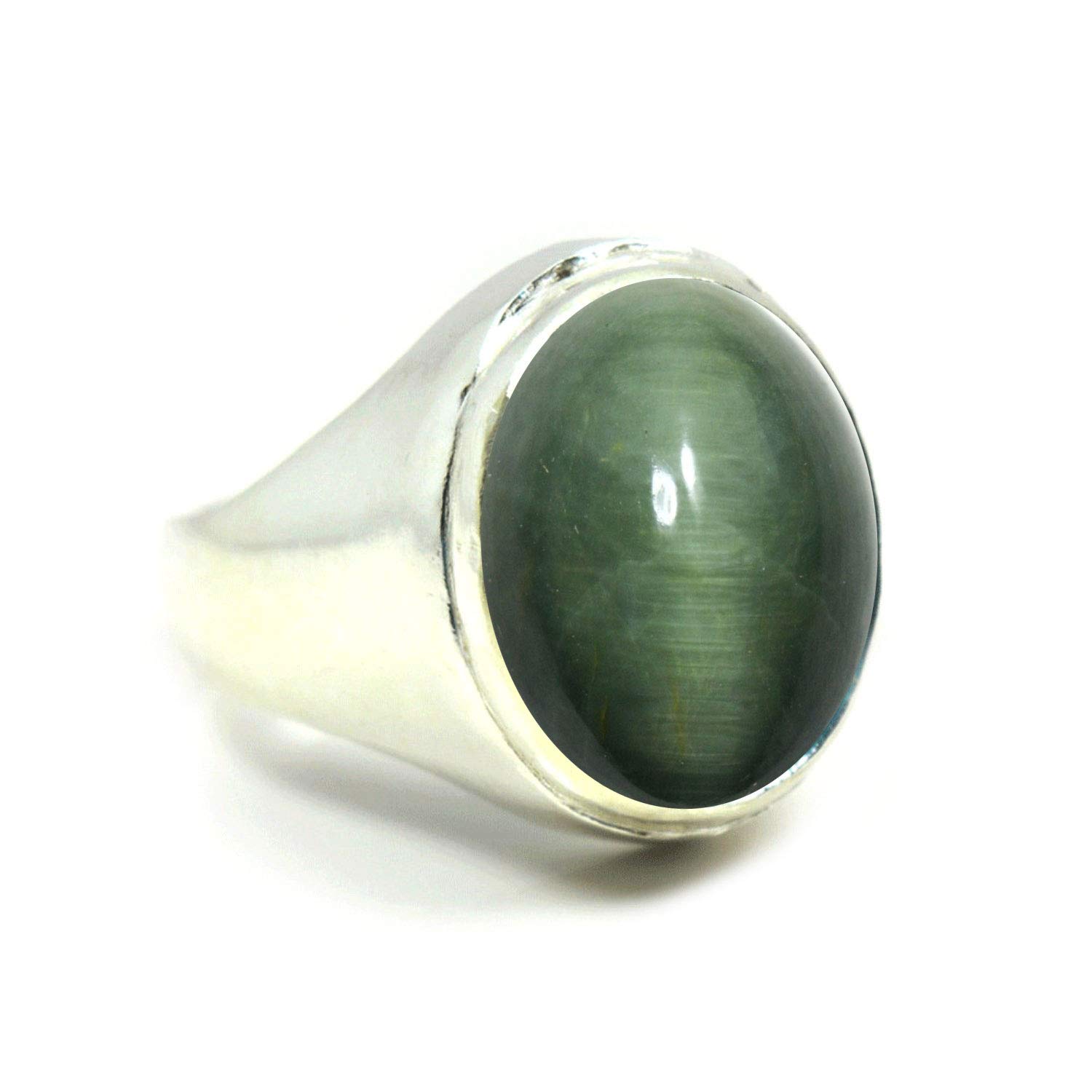 Jewelryonclick Natural-Cats Eye Silver Rings For Women 5 Carat Gemstones Oval Shape Astrology Birthstones In Size 9