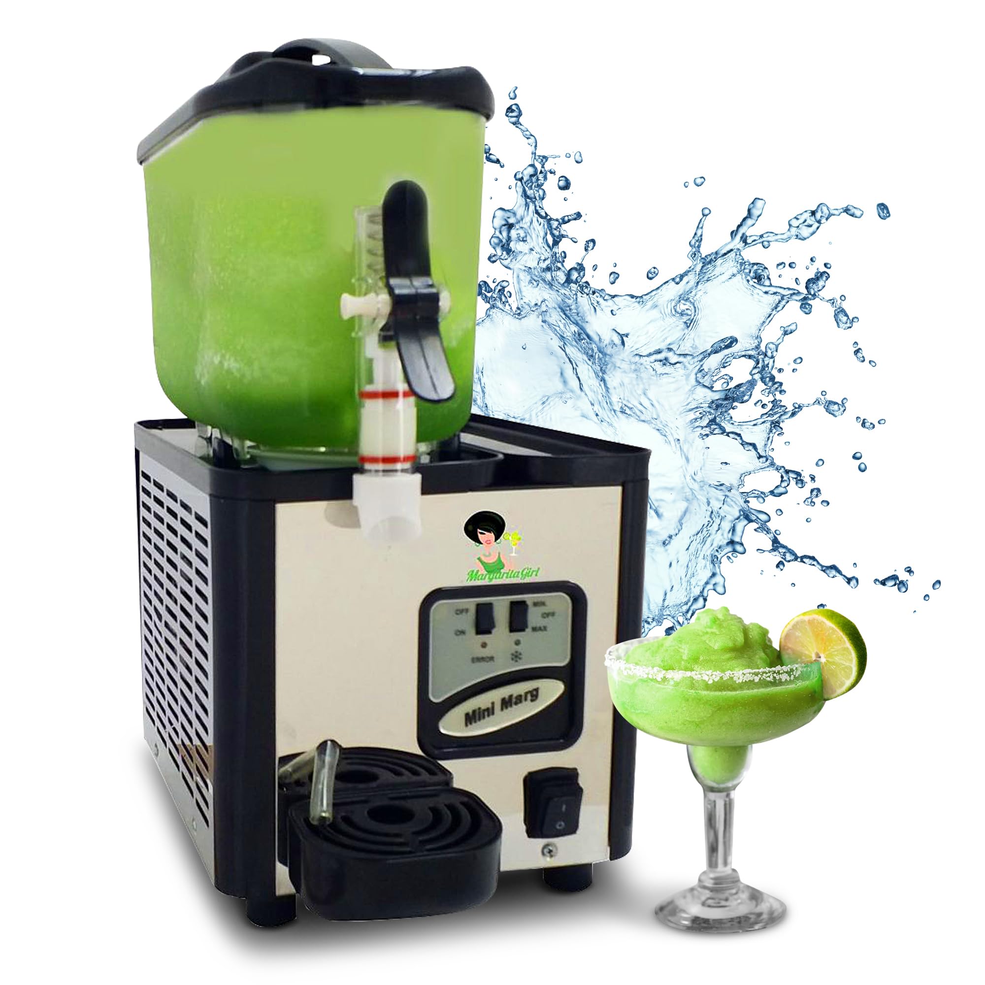 Margarita Girl Single-Bowl Mini Size Frozen Slushy Drink Machine - Versatile High-Capacity Model Featuring One 1.6-Gallon Bowl - Makes 25 Cups of Resort-Style Margarita, Daiquiri, Piña Colada & More