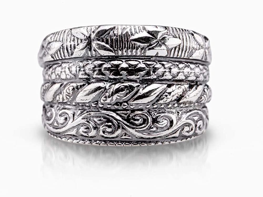 Joolala Fairytell Four Element Design Fashion Twirl Ring in 925 Sterling Silver β Anniversary Band for Women, Size 6