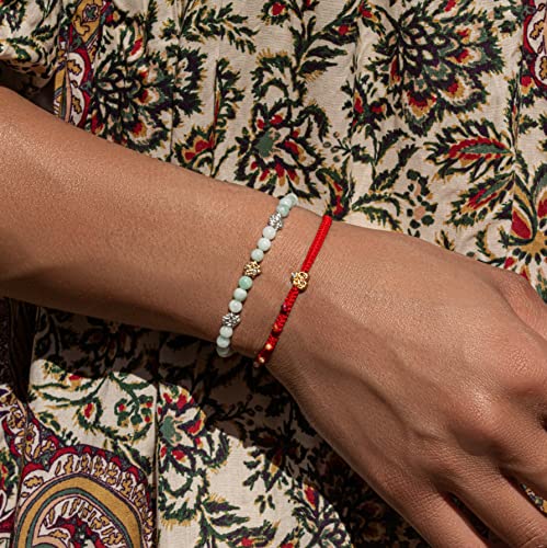 KARMA AND LUCK - Serene Soul - Women's Red String 18K Gold Plated Brass OM Charm Bracelet with Adjustable Drawstring Closure from 6.5" to 8" Handmade with Love in Bali