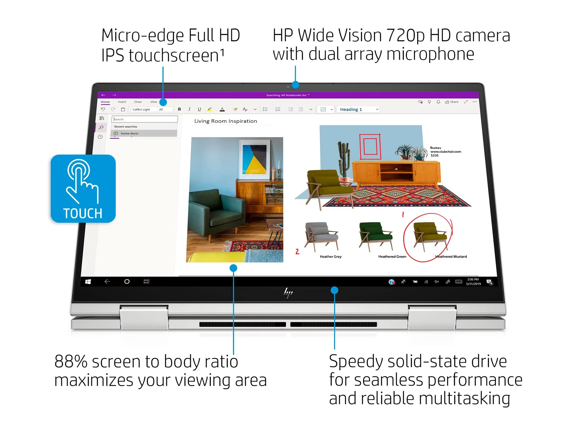 HP 2022 Envy 15.6" FHD Touchscreen x 360 Laptop, Intel Core i5-1135G7, 32GB RAM, 2TB PCIe SSD, Intel Iris Xe Graphics, Backlit Keyboard, 720P HD camera, Win 11 Pro, Silver, 32GB Snowbell USB Card