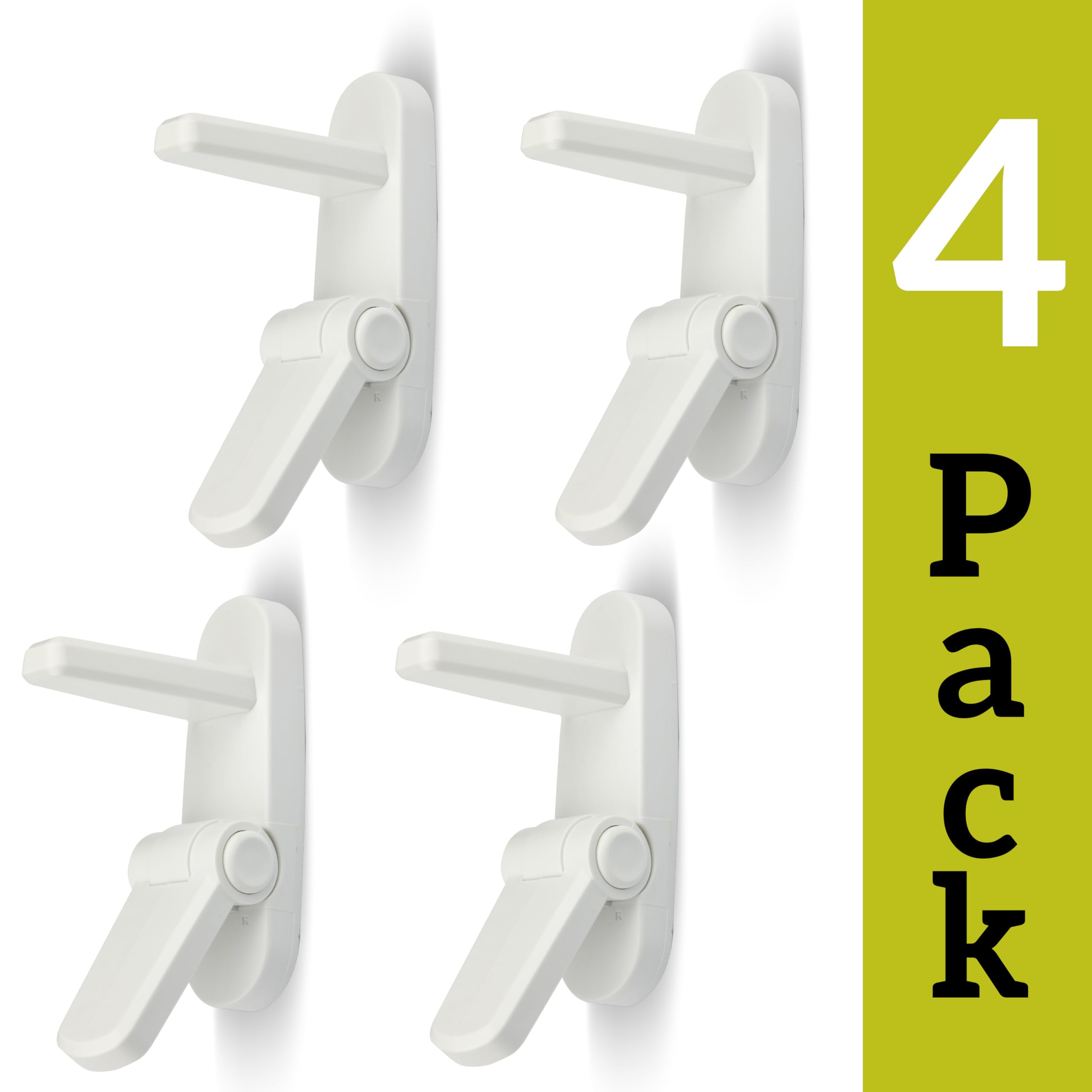 Improved Childproof Door Lever Lock (4 Pack) Prevents Toddlers From Opening Doors. Easy One Hand Operation for Adults. Durable ABS with 3M Adhesive Backing. Simple Install, No Tools Needed (White, 4)