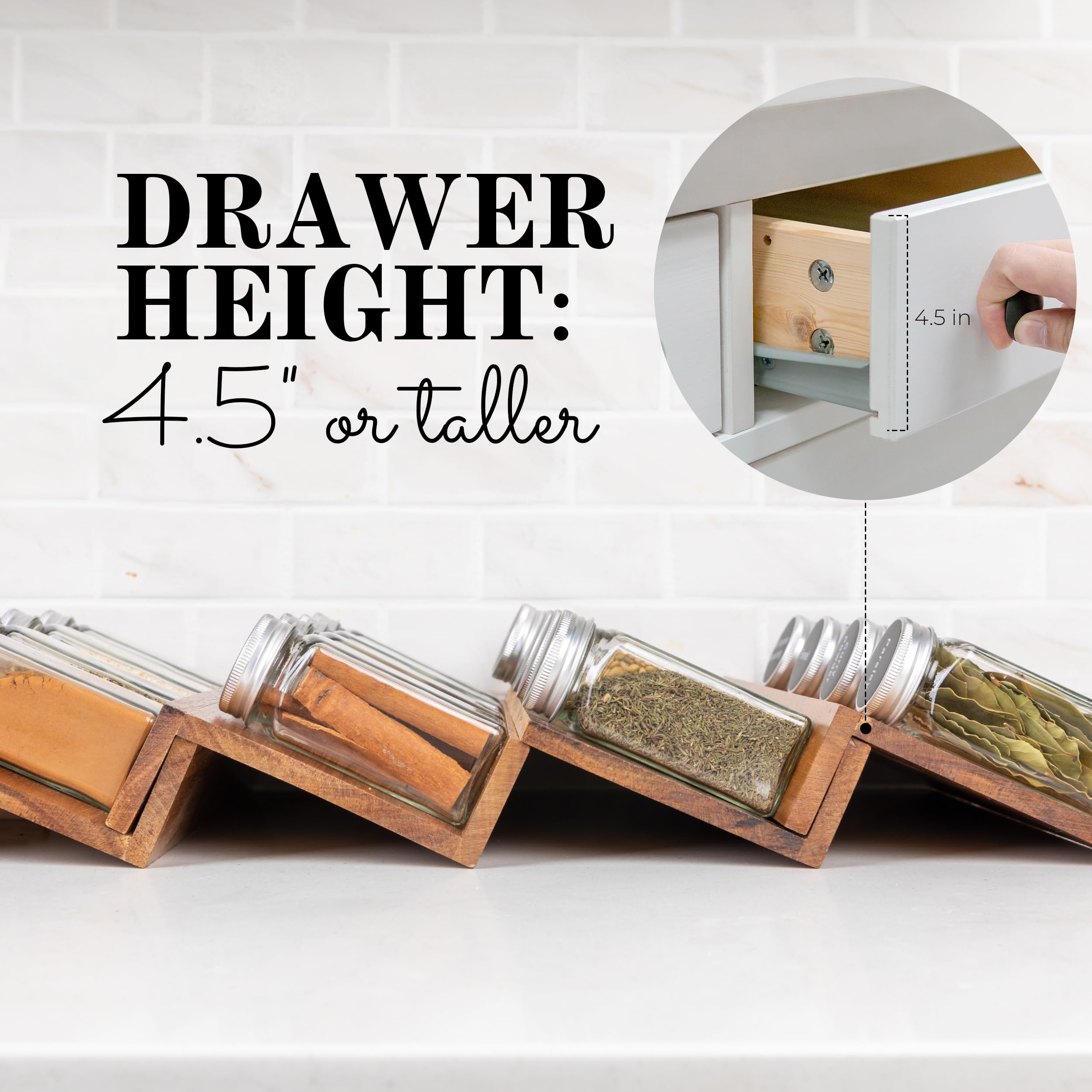 Kitchen Spice Drawer Organizer made with Acacia Wood, Space Saving 4 Tier Spice Drawer Inserts 13" Wide - Fits 4.5" Deep Cabinet Drawers, Can use as Countertop display, Wooden Spice Racks by MesiKit…