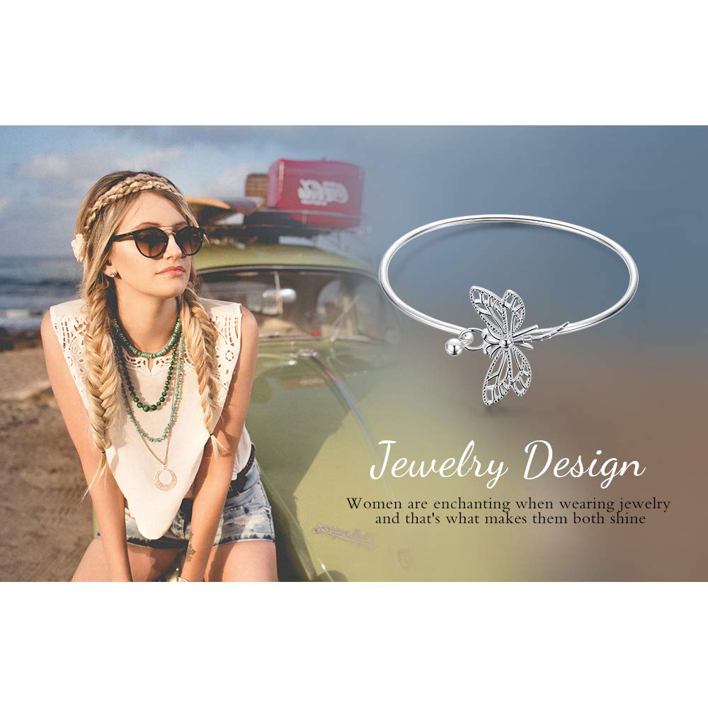 JewelryPalace 925 Sterling Silver Hollow Dragonfly Open Bangle Bracelet Women Anniversary
