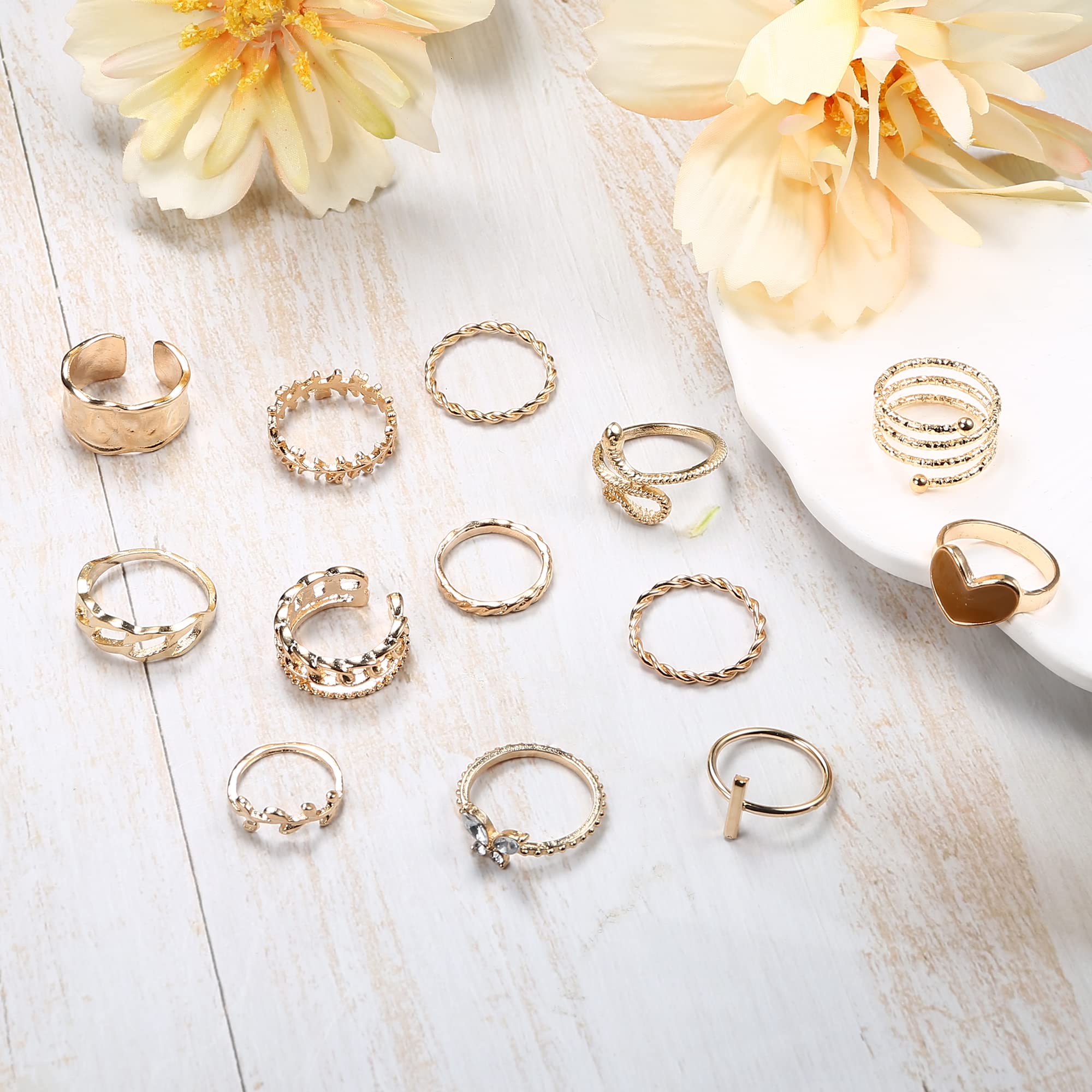 ORAZIO 70 Pcs Vintage Gold Knuckle Rings for Women Boho Stackable Rings Chain Snake Butterfly Finger Rings Trendy Aesthetic Adjustable Rings Pack