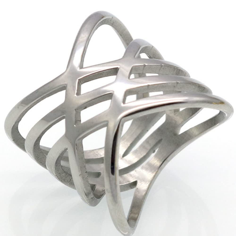 Jude Jewelers Stainless Steel Waved Braided Plain Wrap Promise Statement Party Ring (Silver, 8)