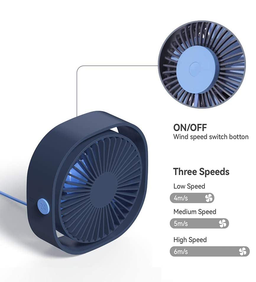 MEIWU NEW UPGRADE 2022, USB Table Fan Mini Personal Desk Fan Adjustable 3 Speed for Office (Nave Blue)