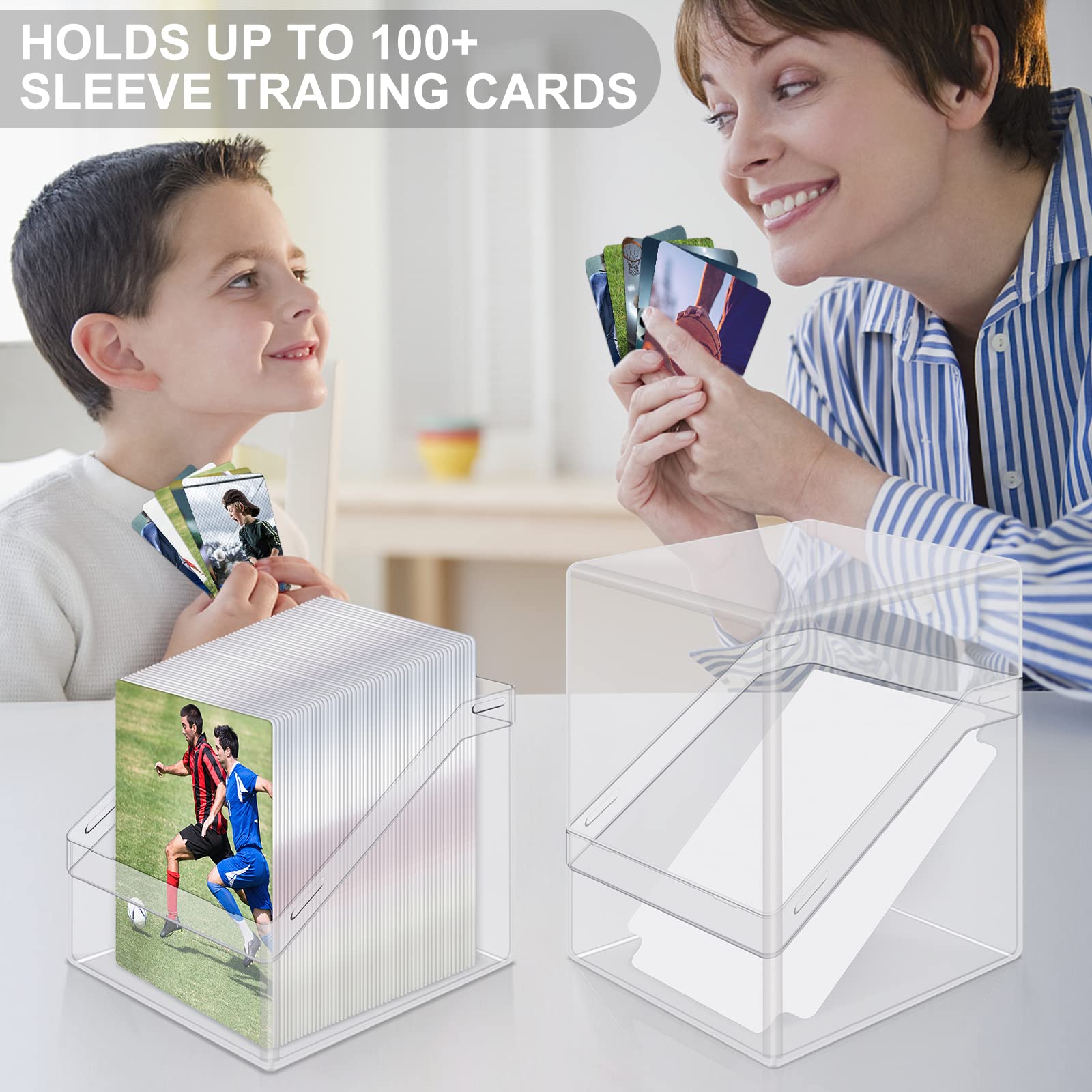 Mlikero 6 Pack Card Deck Cases,Acrylic Card Box for Trading Cards,Sturdy Card Storage Boxes Holding 100+ Sleeved Cards with 6 Dividers,Clear and Black Card Storage Boxes fit for MTG, Sport Cards