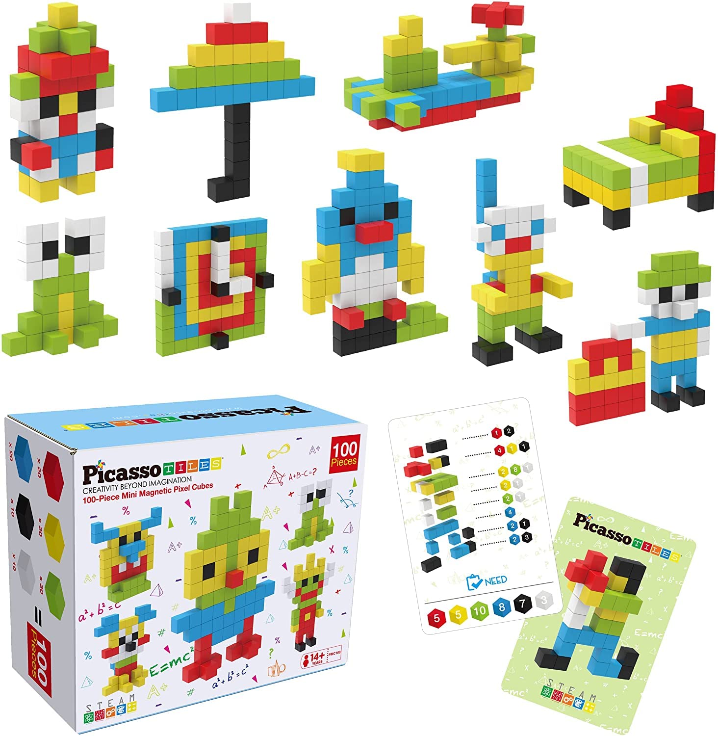 PicassoTiles Magnetic Puzzle Cube Characters + Mini, 9pc with 18 Unique Characters Mix & Match Cubes Sensory Toys, 0.5ā Pixel 100pc Mix & Match Sensory Toys STEAM Education Learning Building Block