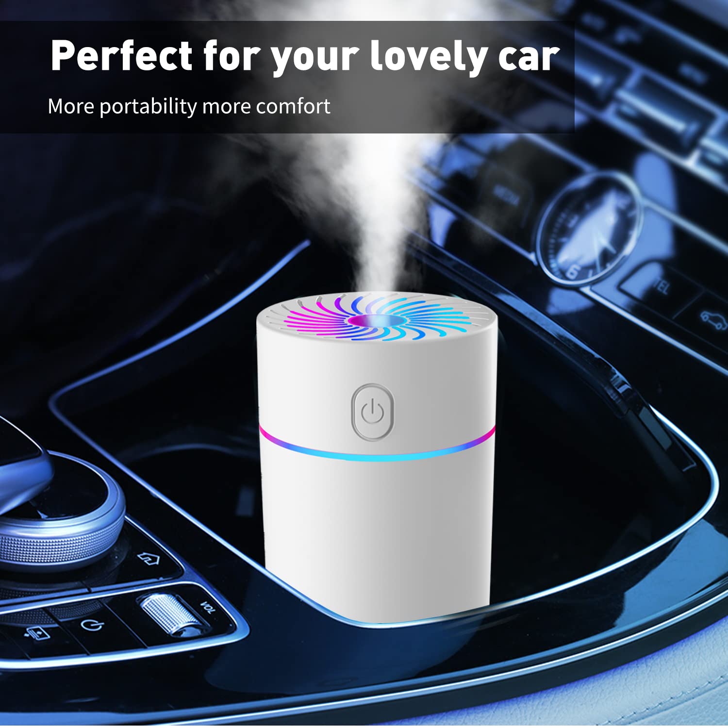 Portable Mini Humidifier with 7-color Lights, Cool Mist Small Desk Humidifiers Car Humidifier [2 Mist Modes] USB Personal Desktop Humidifiers for Bedroom, Office, Travel, Car, Plants, Super Quiet