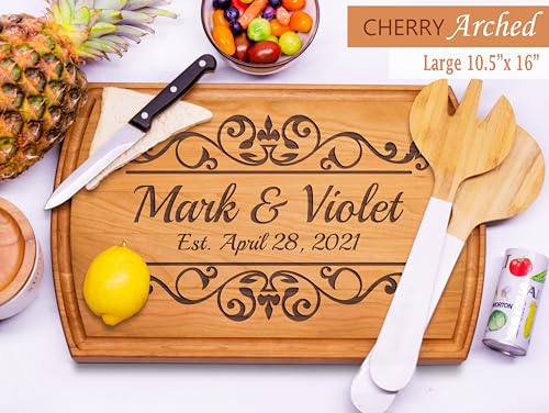 Personalized Wood Cutting Board Handmade in USA β Best Serves as Cheese board, Serving tray, Chopping board, Charcuterie board β Unique Wooden Gift for Wedding, Anniversary, House warming, Christmas