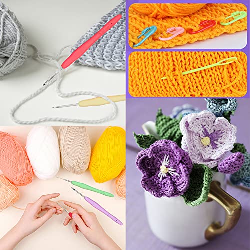 Katech 89 pcs Yarn Crochet Kit for Crochet and Knitting, Different Sizes Crochet Hooks with 16 pcs Colorful Yarn Skeins, Ergonomic Crochet Needle DIY Yarn Weaving Tool (Light Blue)
