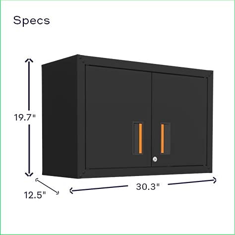 itbe Ready-to-Assemble Floating Garage Storage Cabinet - Wall Mount Garage Cabinet w/Lockable 2 Doors, 44 lbs Shelf Capacity, Removable Shelf, Small Steel Metal Cabinet(Black)