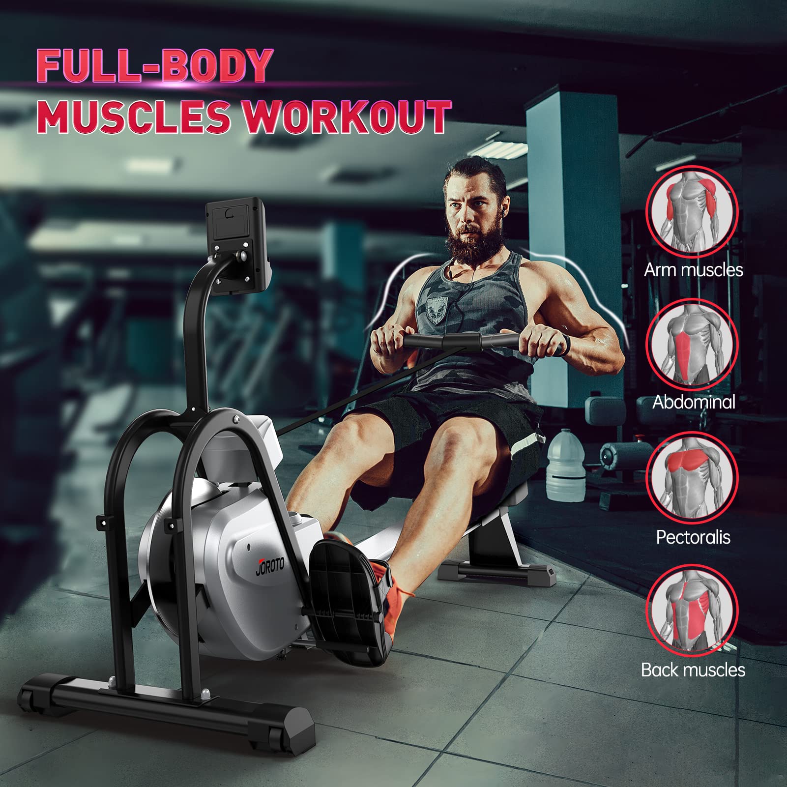 JOROTO Magnetic Rower Rowing Machine with LCD Display 300LB Weight Capacity Row Machine Exercise Rower for Home Gym (MR35)