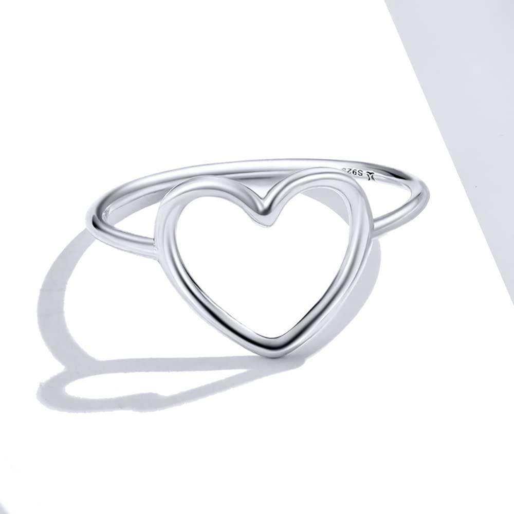 LOVECOM 925 Sterling Silver Heart Ring, Simple Minimalist Love Heart Rings For Women Finger Stacking Ring Wedding Band Engagement Statement Promise Ring Jewelry Gift