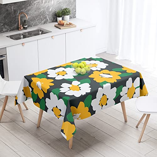 MLQL Waterproof Tablecloth Flower Flora Plant Yellow Green Black Anti-Stain Dining Tables Cover for Home Kitchen Wedding Decor A6 140x210cm