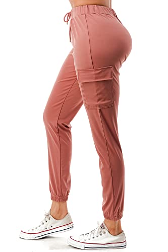 Petalroz Women's Cargo Joggers Drawstring Hiking Pants for Women Outdoor Casual Athletic Workout with Pockets,Pink,X-Large