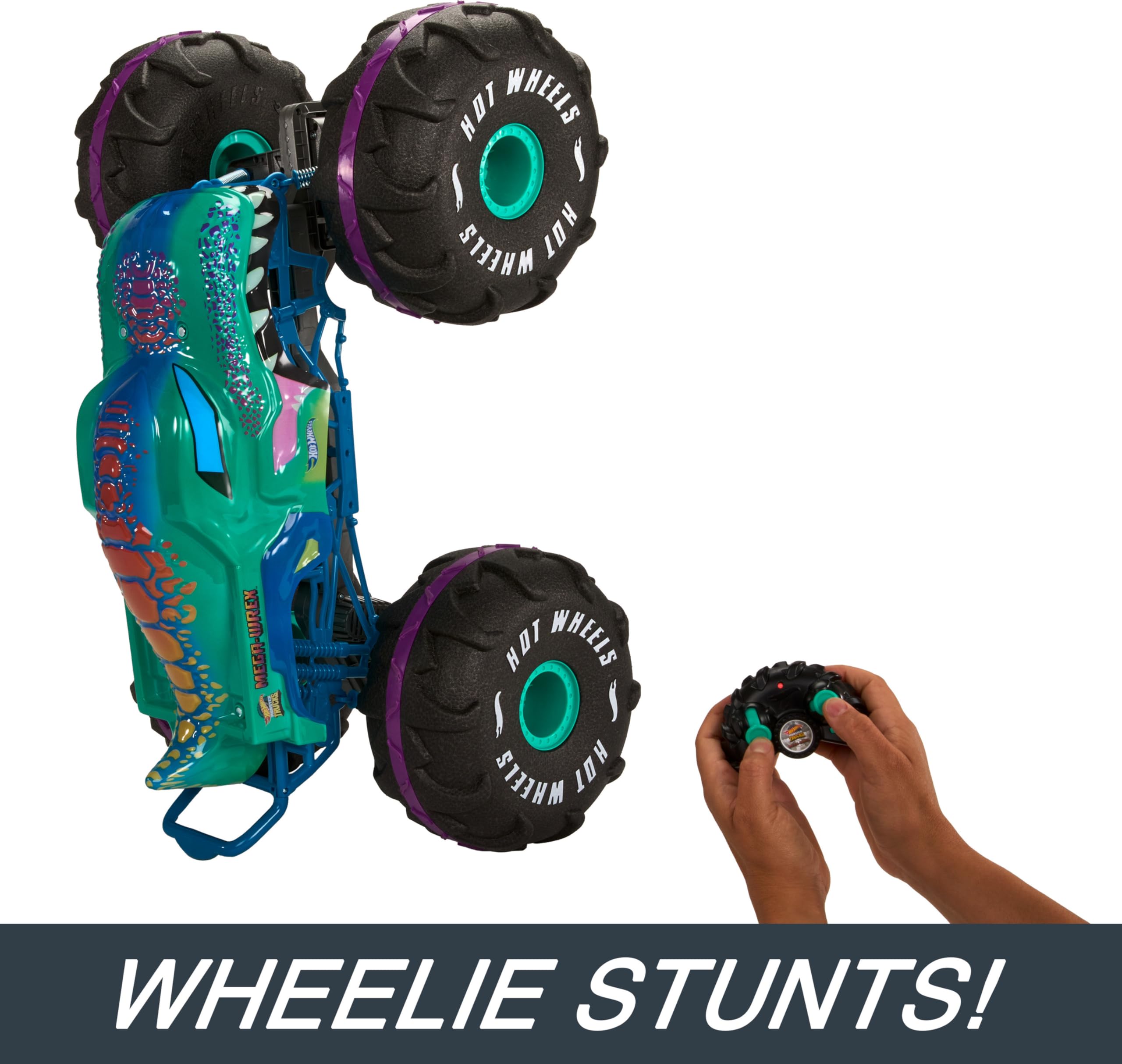 Hot Wheels Monster Trucks RC Toy, Large Remote-Control 1:6th Scale Mega-Wrex, All-Terrain Tires, 2ft+ Long