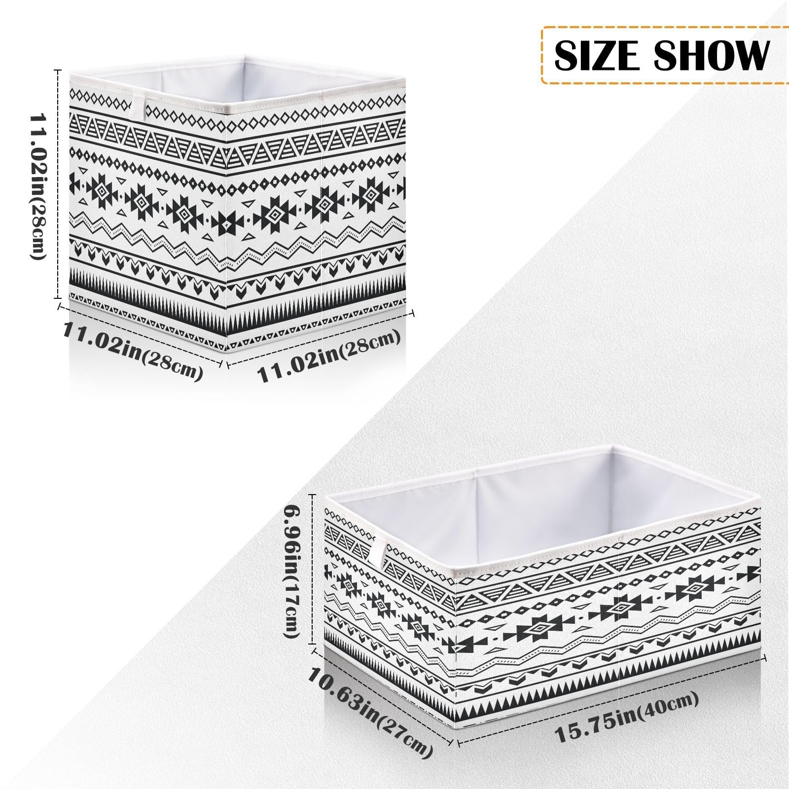 Kigai Tribal Aztec Navajo Black Cube Storage Bin - 11x11x11 in - Large Collapsible Fabric Cube Basket Organizer for Closet Shelves Bedroom