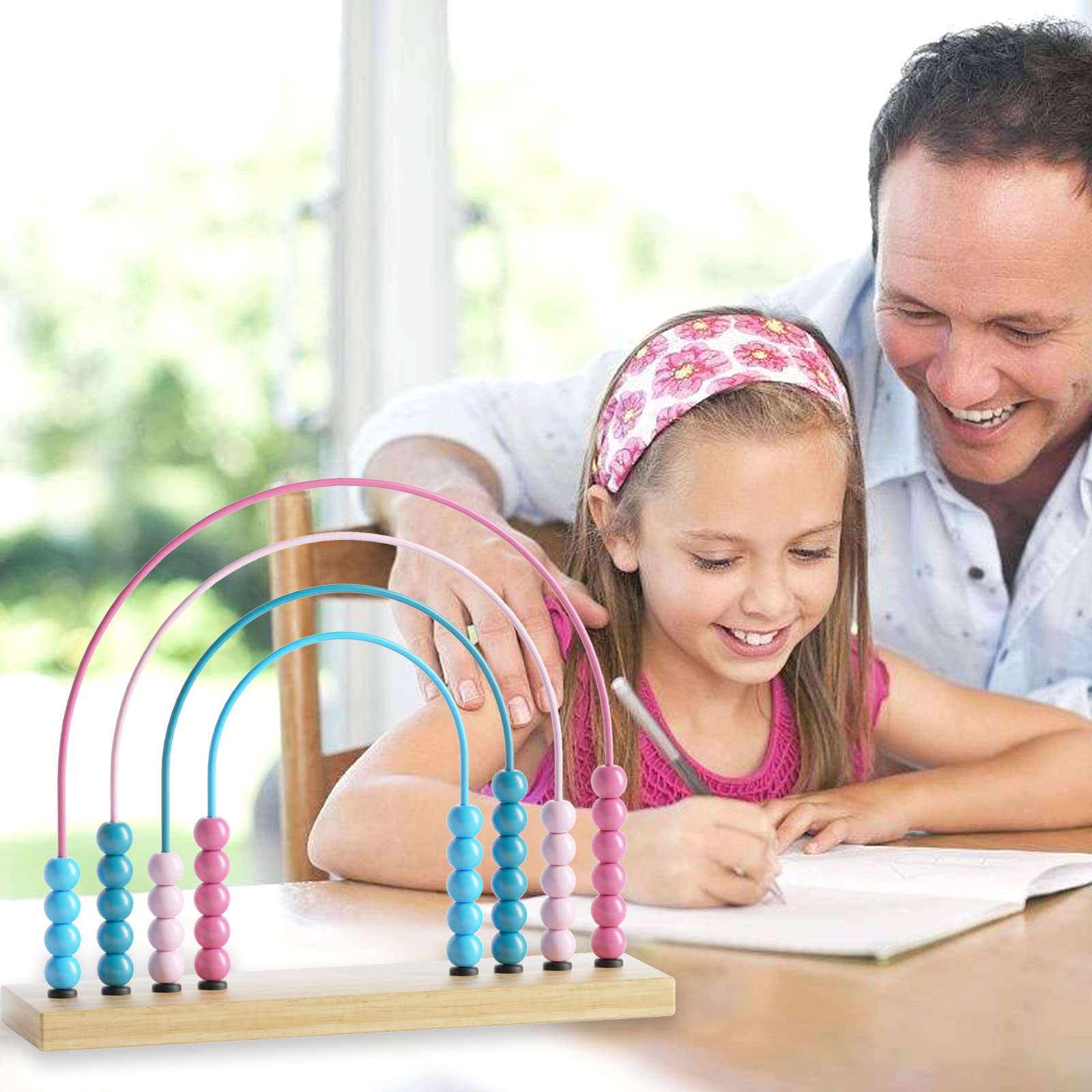 MICKYU Wooden Montessori Abacus Toy - Educational Math Counting Toy with 40 Beads - Kindergarten Learning Resource