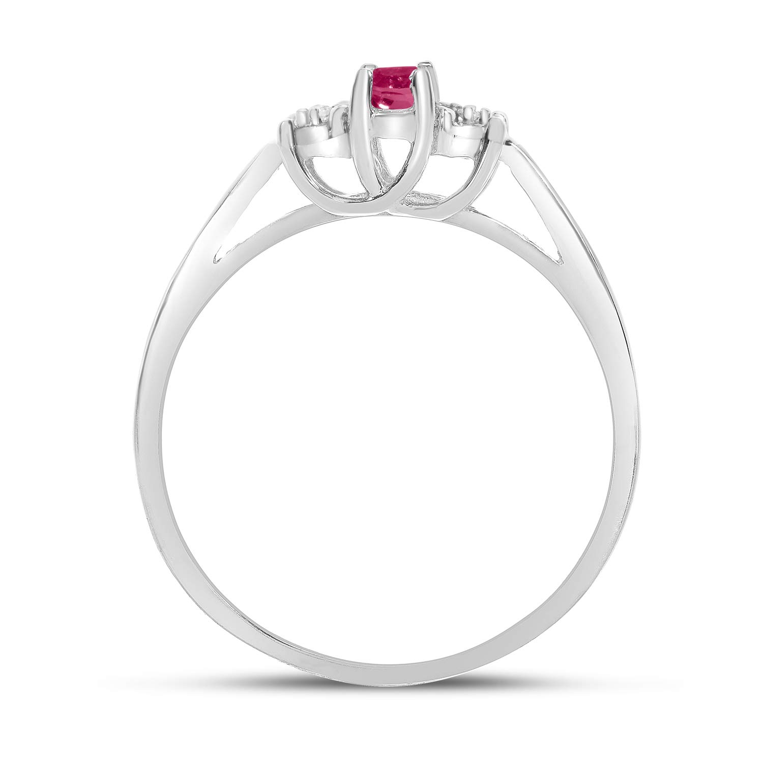 Jewels By Lux 10k White Gold Genuine Red Birthstone Solitaire Oval Ruby And Diamond Wedding Engagement Ring - Size 6.5 (0.18 Cttw.)