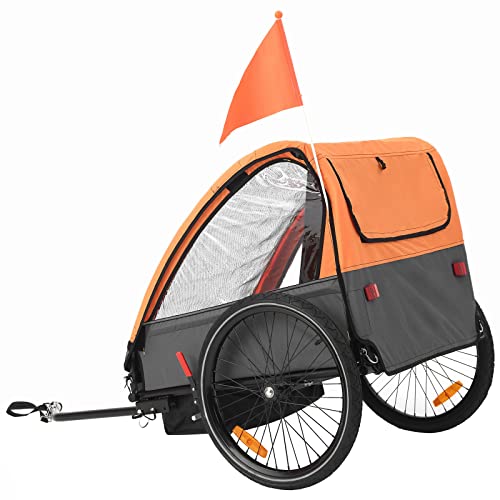 LIBOOI 2 Seat Bicycle Trailer, Foldable Bike Trailer Jogger Bike Cargo Trailer