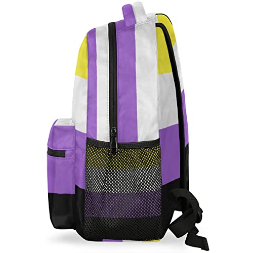 lakefvgk Non-Binary Pride Flag Backpack Travel Laptop Backpack Adjustable Shoulder Straps Waterproof School Bag Bookbag