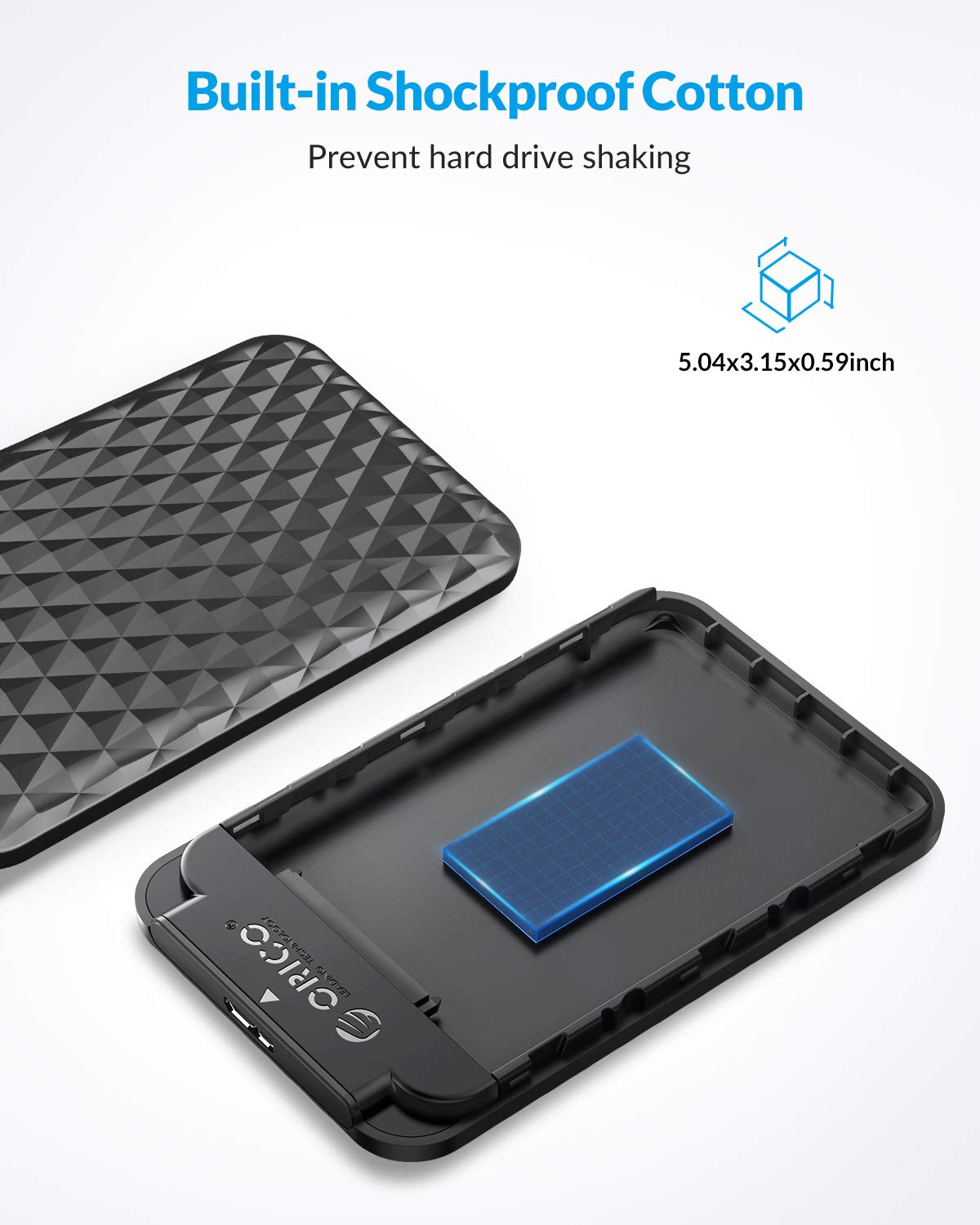ORICO 2.5 inch Hard Drive Enclosure SATA USB3.0 for 7-9.5mm SSD/HDD Up to 4TB Support UASP with 2.5 Hard Drive Carring Case