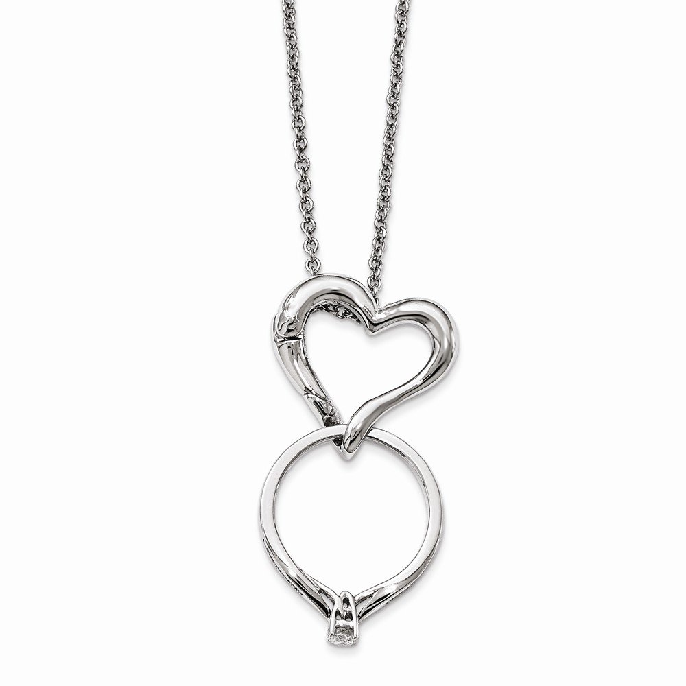 Jewels By Lux Silver-Tone Heart Pendant with Ring or Eyeglass Holder 18 inch Necklace