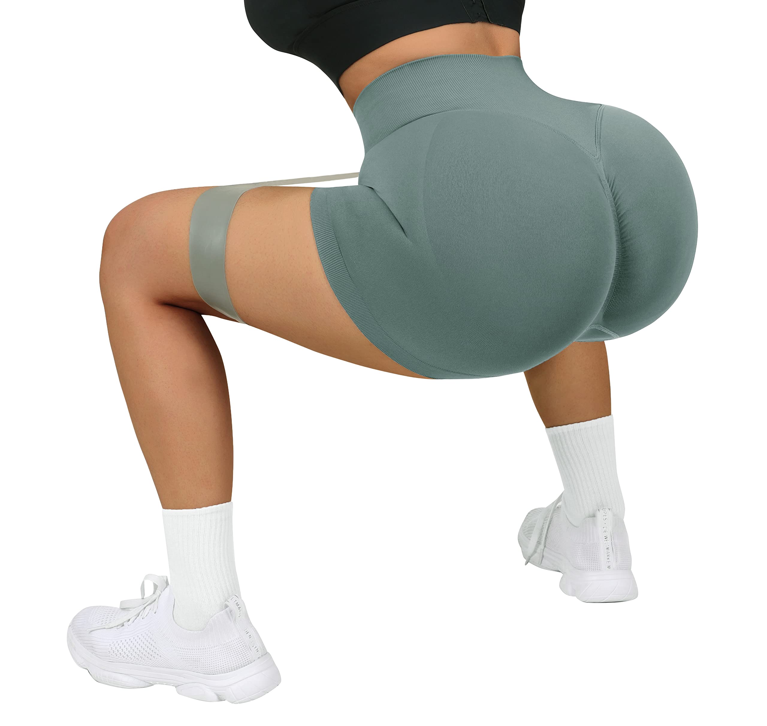 MOSHENGQI Women Booty Workout Shorts High Waisted Gym Yoga Seamless Shorts(S,3" Light Green)