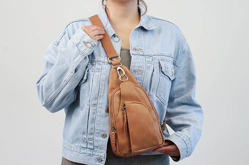MMS Brands Antik Kraft - The Tasha Soft Vegan Leather Crossbody Sling Backpack Purse for Women - Camel