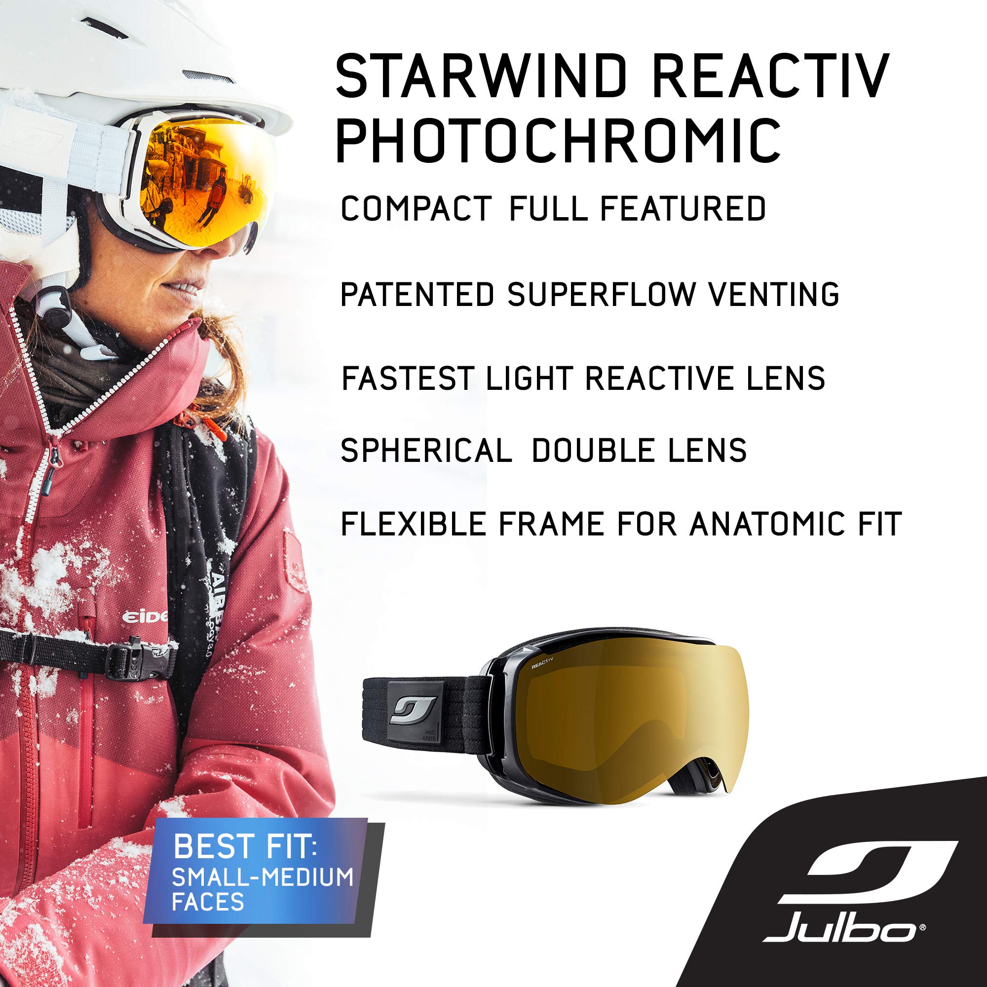 Julbo Starwind Snow Goggles, Black/Pink Frame - REACTIV 1-3 High Contrast Orange Lens w/Red Mirror