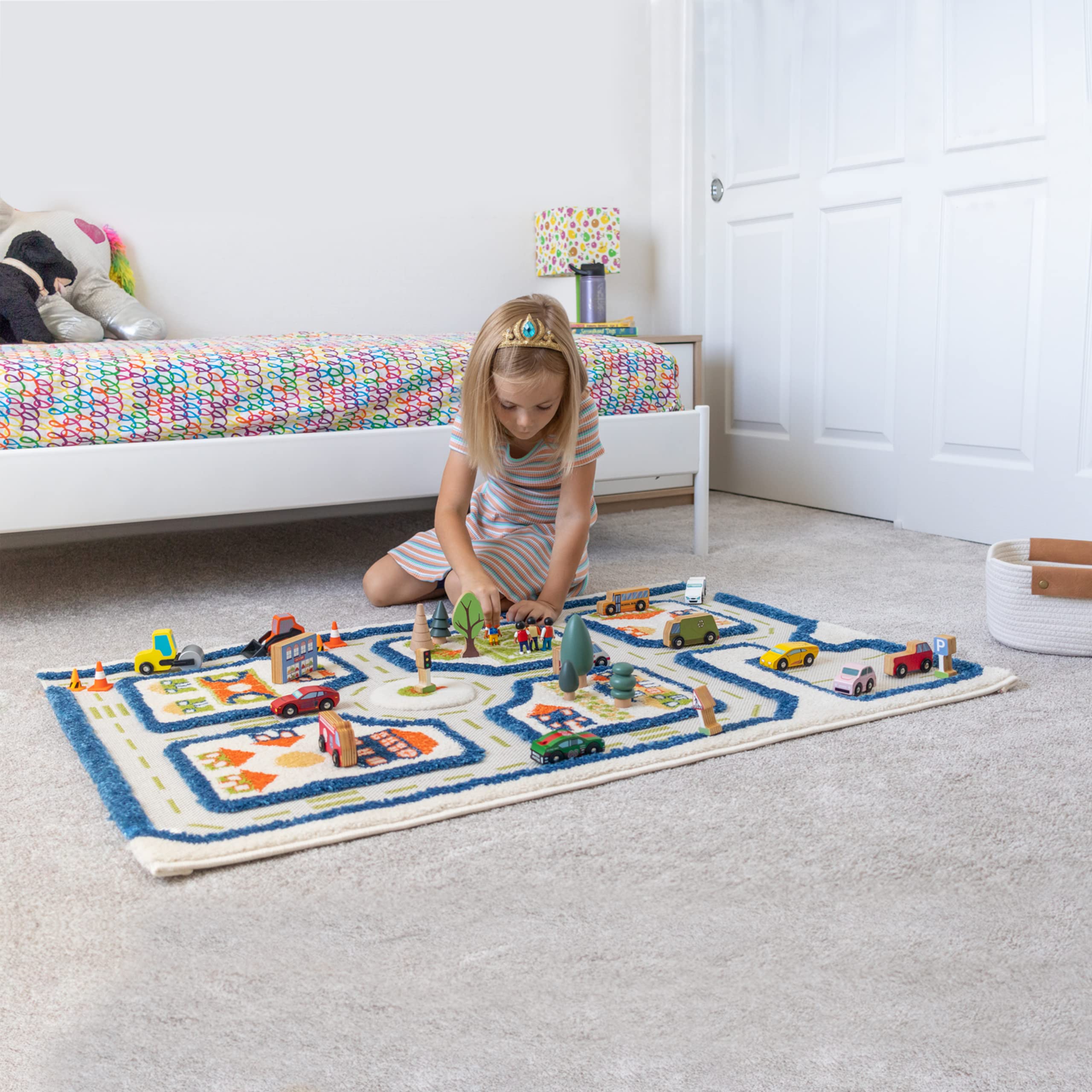 IVI Traffic Blue 3D Montessori Play Mat, Non-Toxic, Stain Resistant, Educational Activity Toys for Kids, 59" L x 33" W