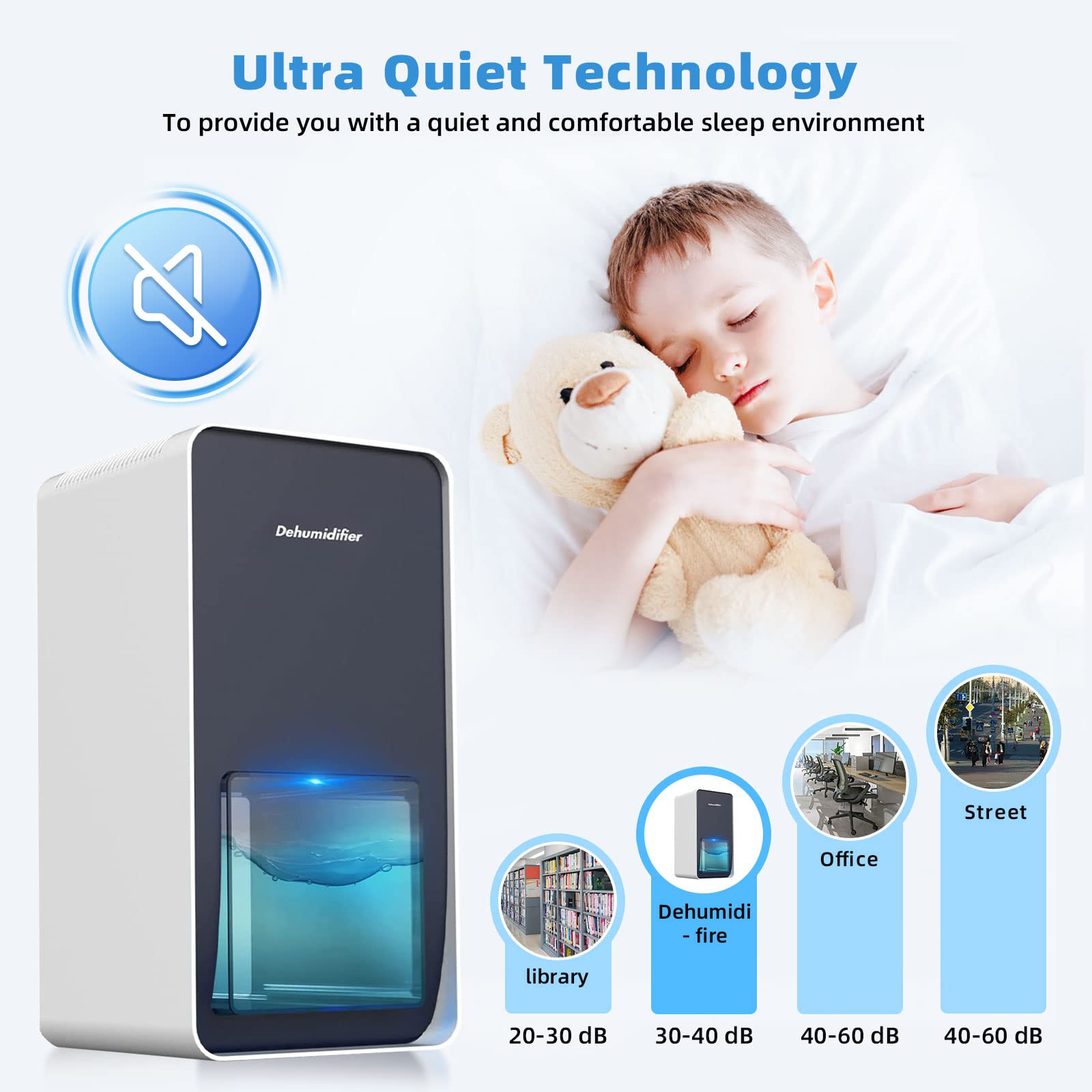 LAOVER Small Dehumidifiers, 40oz Dehumidifier for Bedroom with 7 Color LED Lights and Auto Shut Off Function, Quiet Portable Dehumidifier 300 Sq.ft for Bedroom RV Bathroom Closet Office
