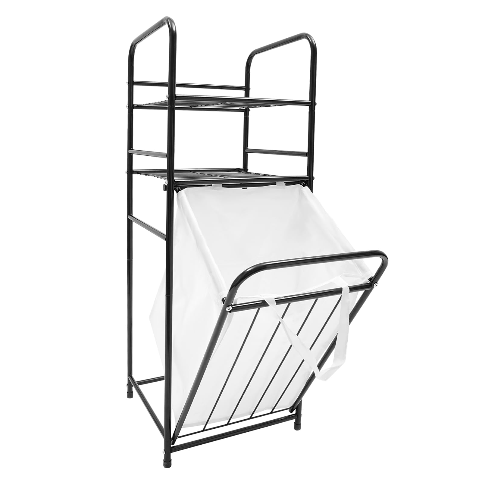 WUSILILU Tilt Out Laundry Hamper with 2 Tier Shelves, 2 Tier Storage Rack with Laundry Basket, Laundry Hamper Cabinet with Removable Liner Bag for Laundry Rooms, Bedrooms, Bathrooms, Apartments